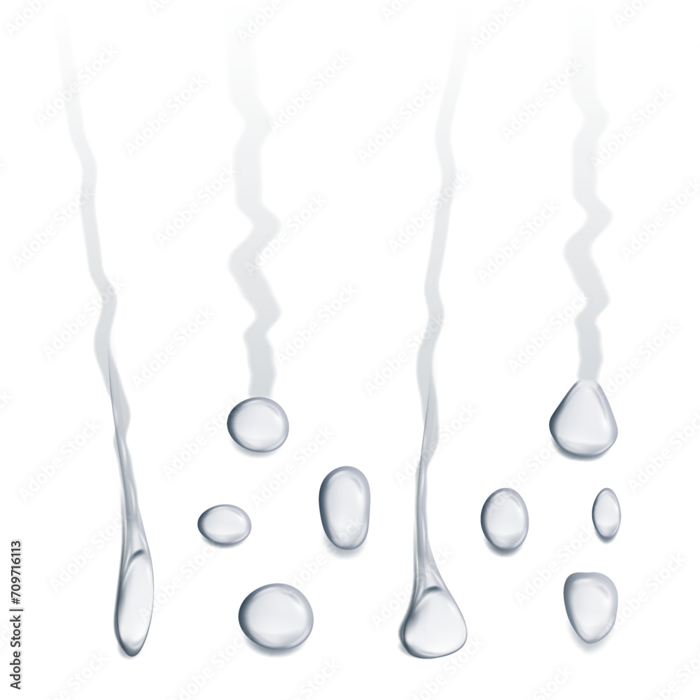 Rain drops on glass or flat surface. Vector dripping droplets with ...