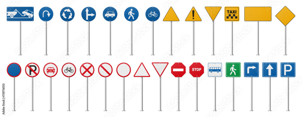 Road signs, isolated realistic traffic boards with information and ...