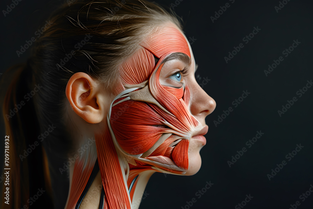 SIde view woman face human anatomy, skin and muscles Stock Illustration ...