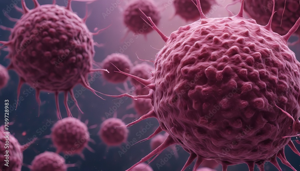 Tumor background with cancer cells, T cells, nanoparticles, molecules ...