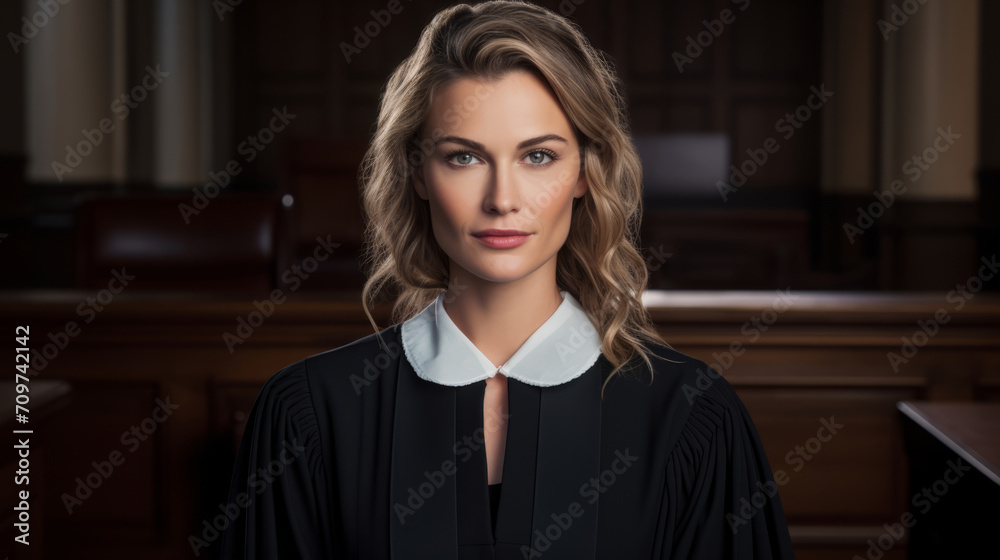 Female judge standing with her arms crossed in a studio. Stock Photo ...