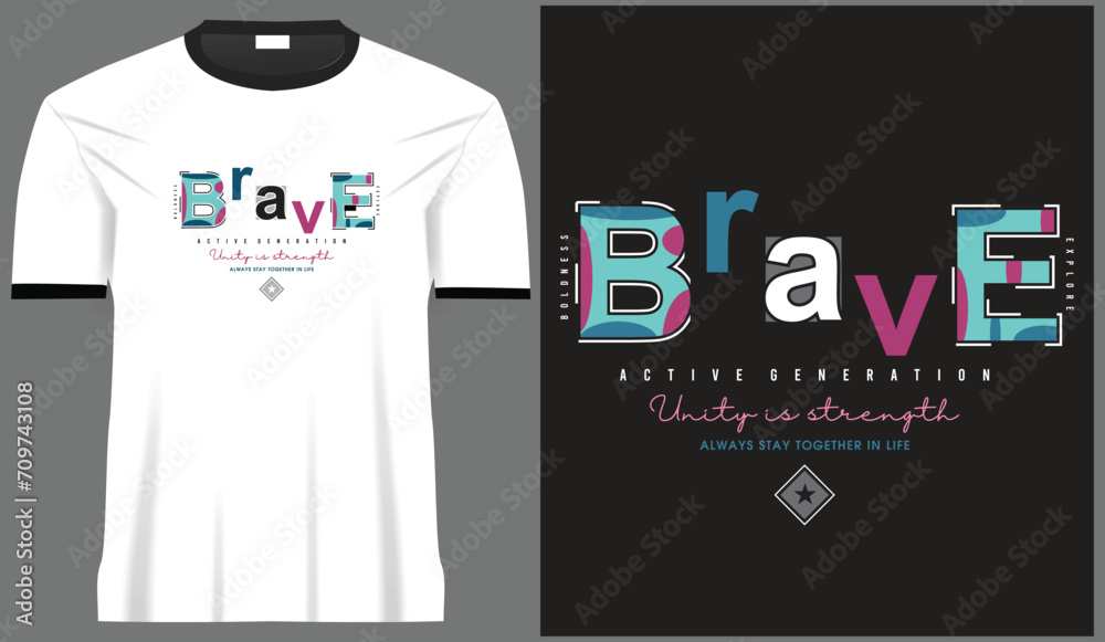 Brave multicolor shapes texture typography design for print fashion and ...