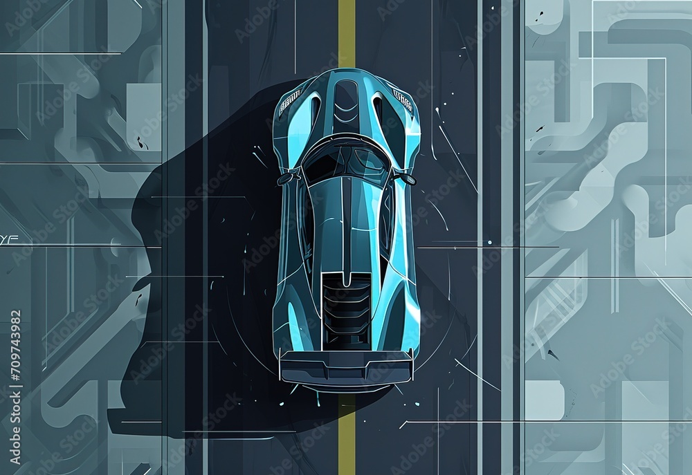 Futuristic car design concept with detailed wireframe overlay and ...