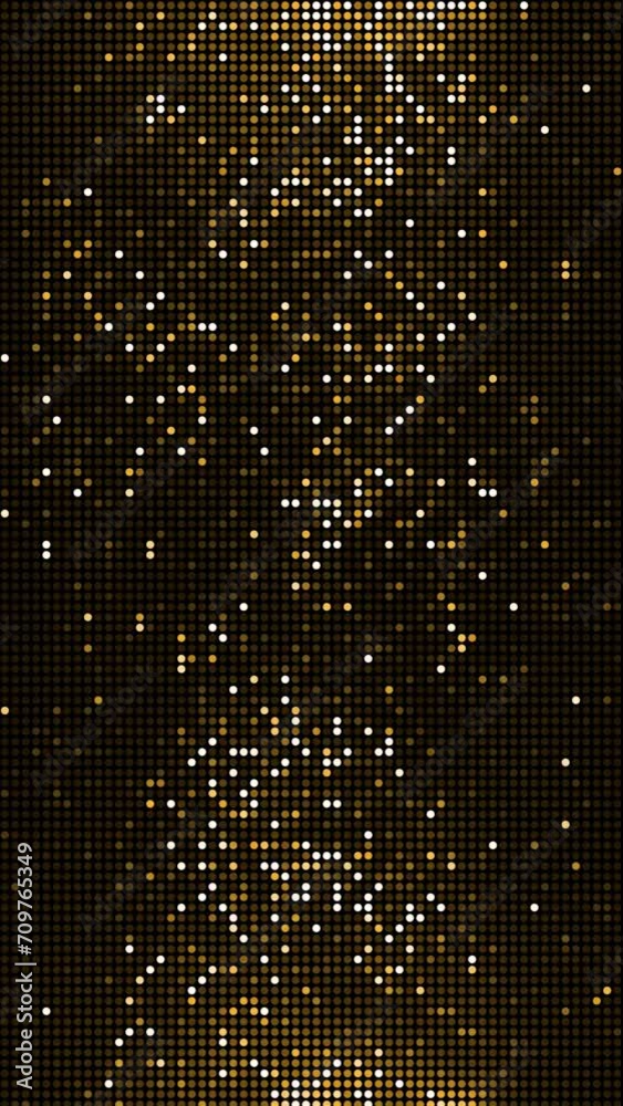 Vertical video - bright shiny golden LED video wall background with ...