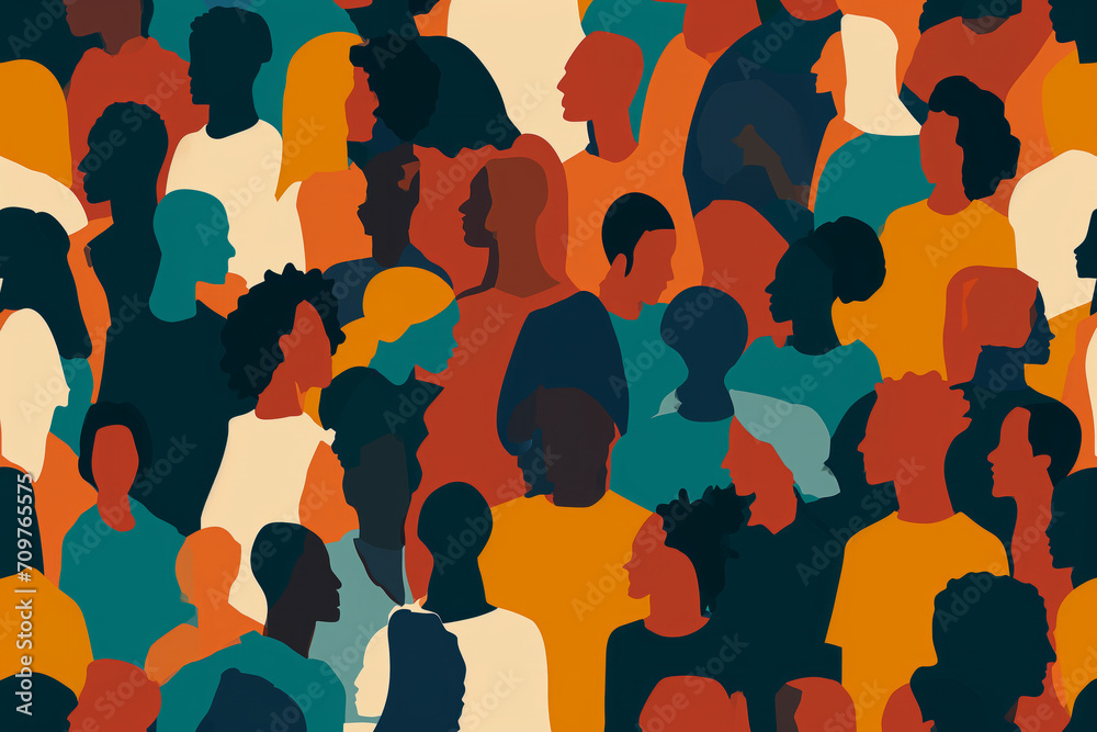 Crowd of people in different color and ethnicity vector illustration ...