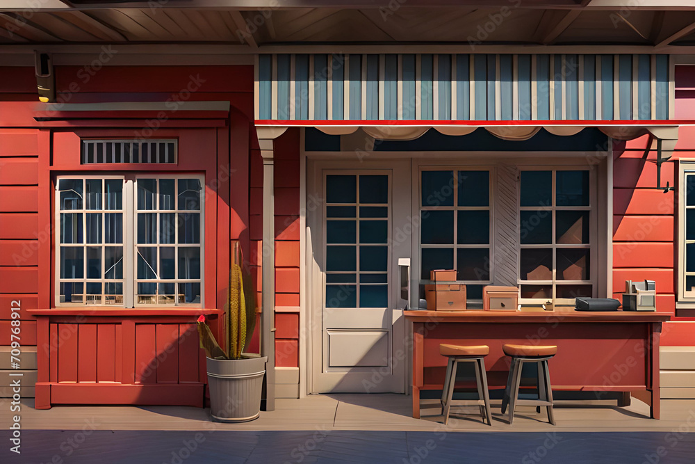 3d animation cartoon style wild west saloon and geneeral store facade ...