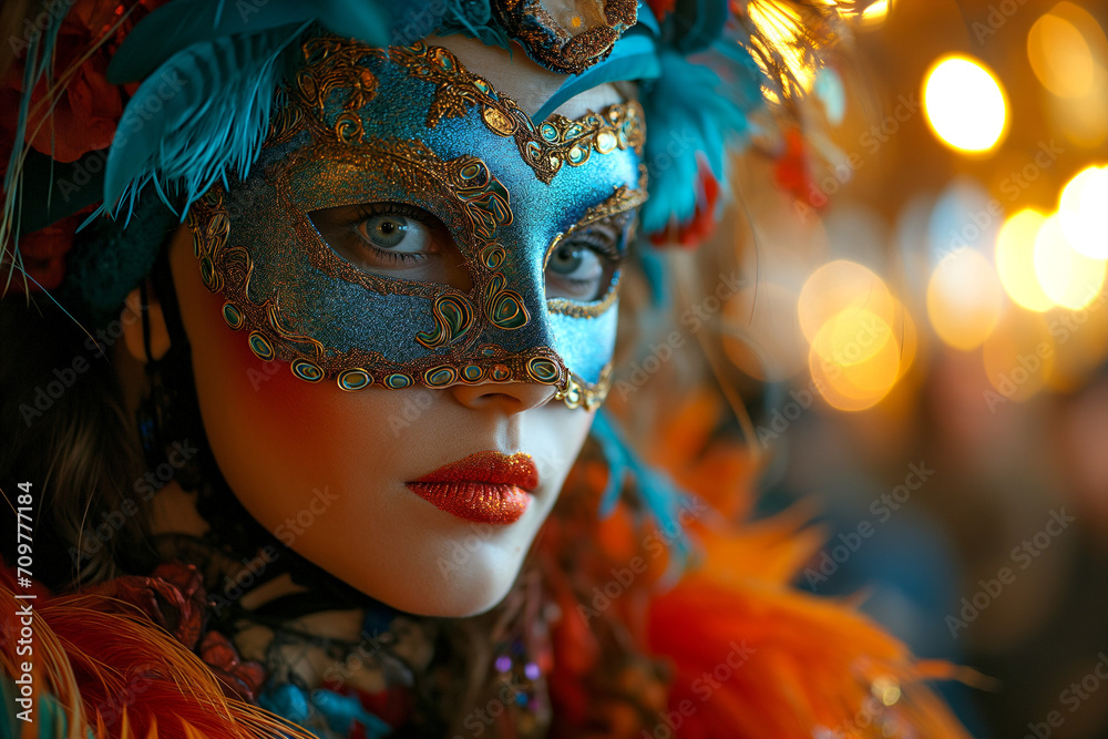Woman in Carnival Costume with Italian Mask, Whirling in a Dance of ...