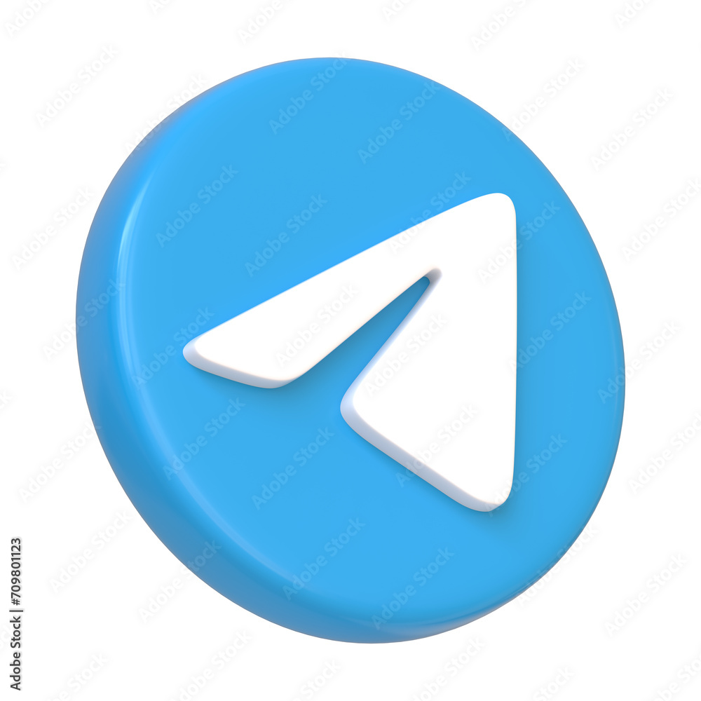 Blue volumetric Telegram icon isolated on white background. Paper ...