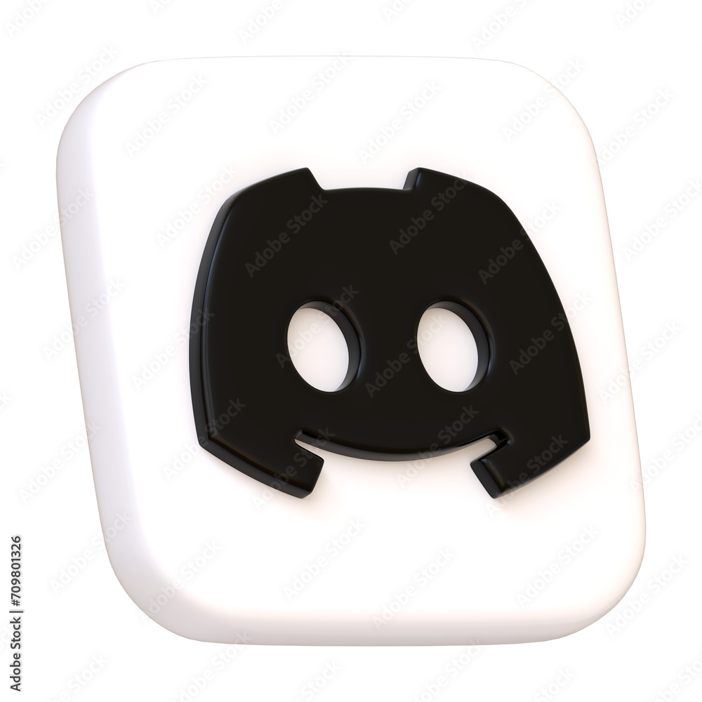 White volumetric Discord icon isolated on black background. Social ...