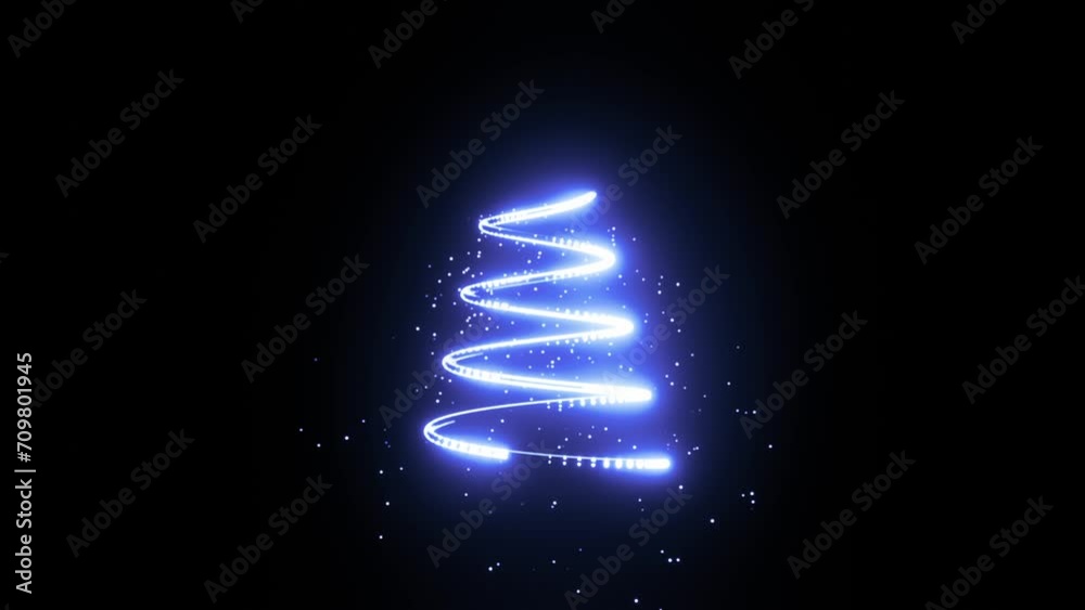 Glowing blue Christmas tree animation with particles on black ...