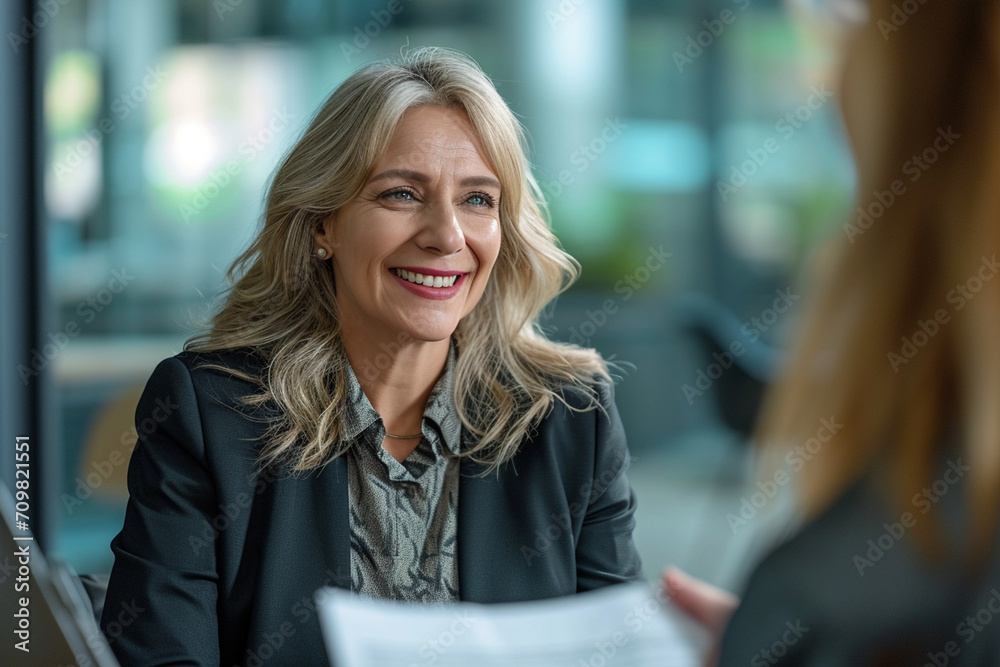 Confident Mature Businesswoman in Corporate Setting Engaging in ...