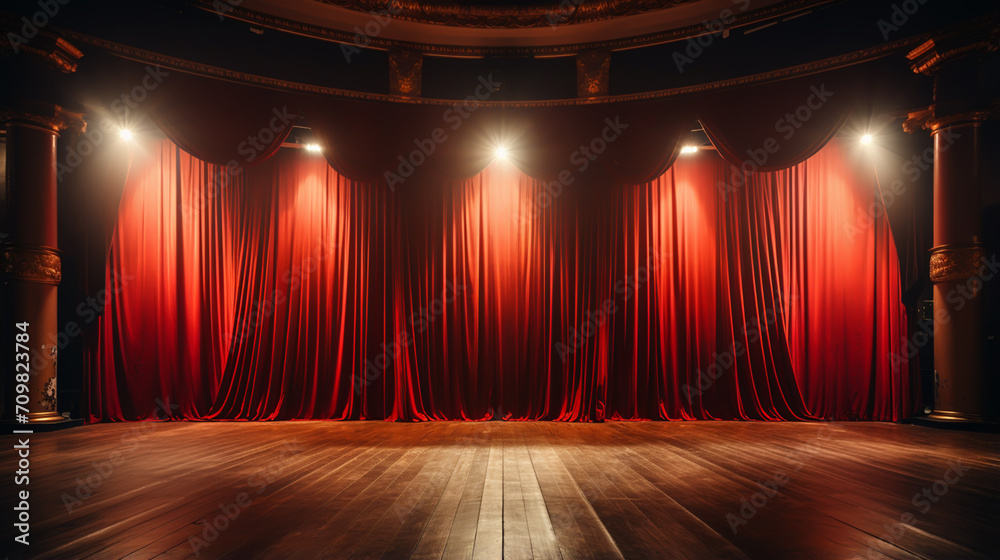 Red stage curtain and wooden floor realistic vector. Theater, opera ...