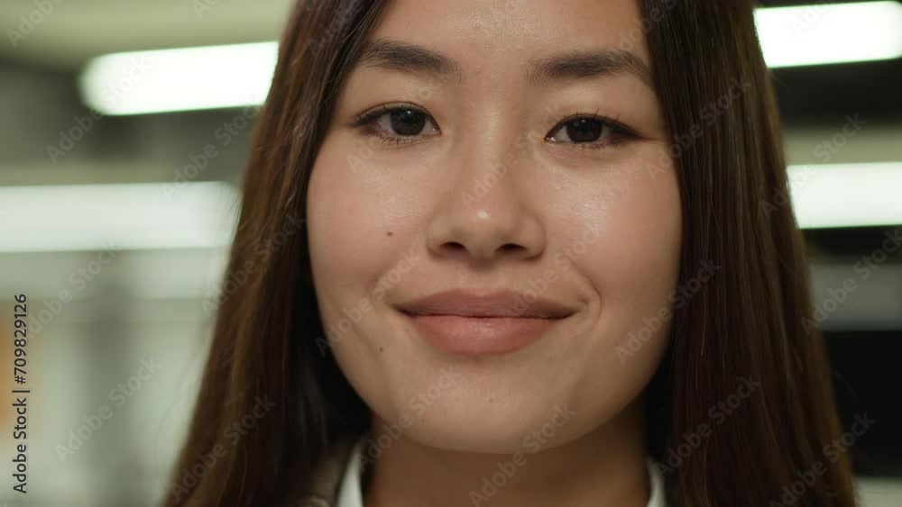 Close up portrait headshot Asian smiling 20s young model girlfriend ...