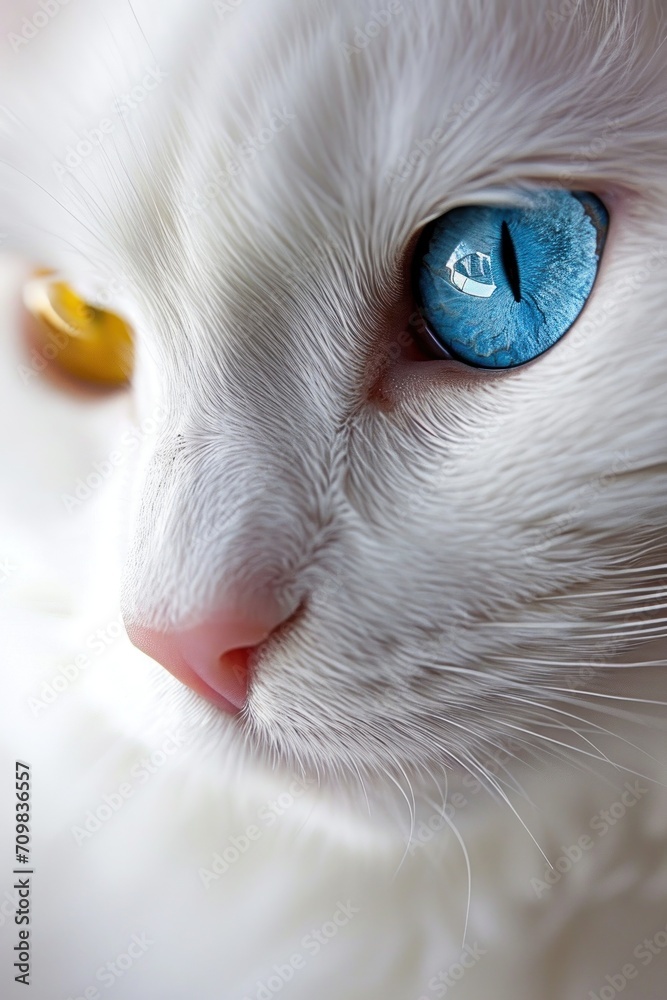 cute white cat one eye is golden and the other eye has sapphire blue ...