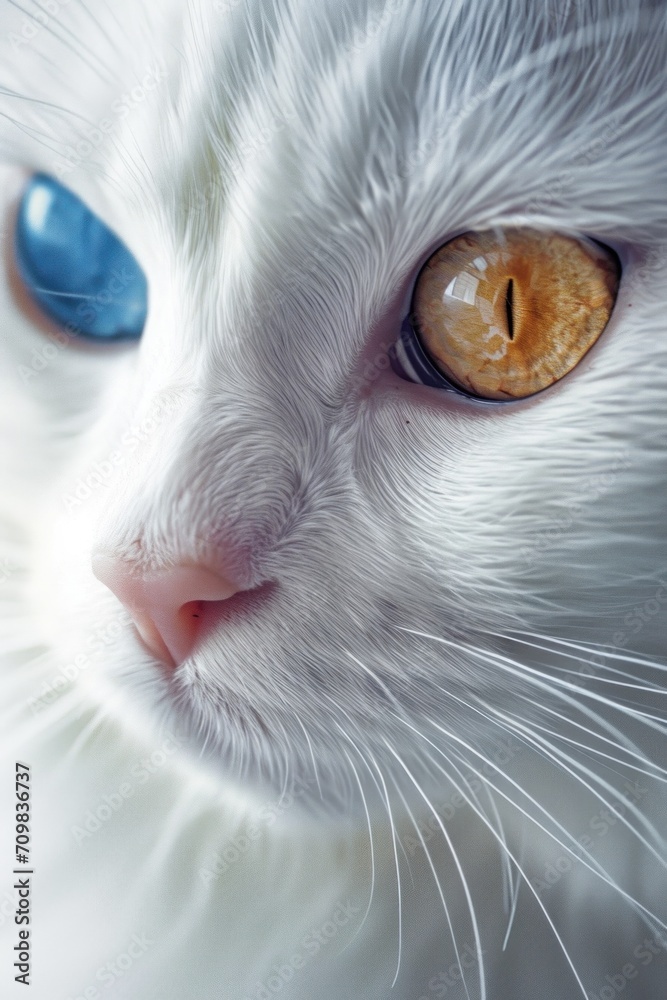 cute white cat one eye is golden and the other eye has sapphire blue ...