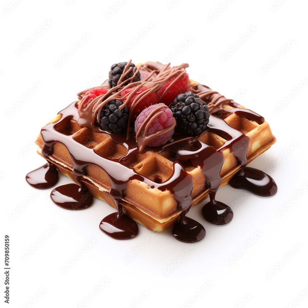 realistic photo one square waffle with chokolate topping created with ...