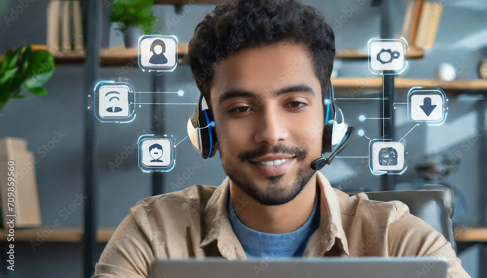 Chatbot conversation assistant. Person using online customer service ...