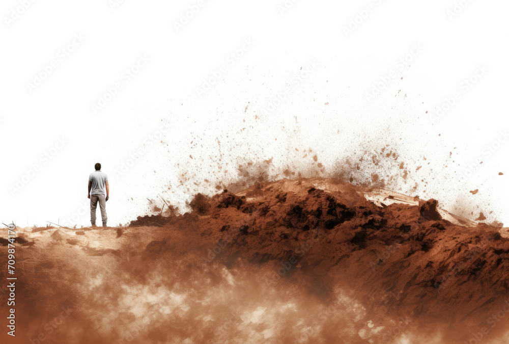 Man Standing on Top of Dirt Pile, Construction Worker, Outdoor ...