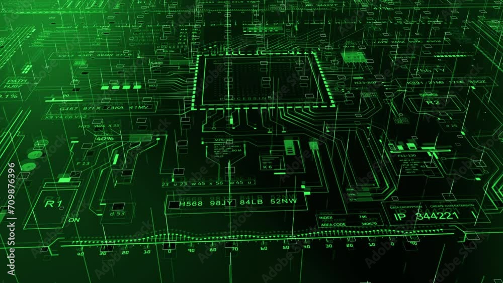 Motherboard electrical circuit HUD.Infographic digital elements.2D and ...
