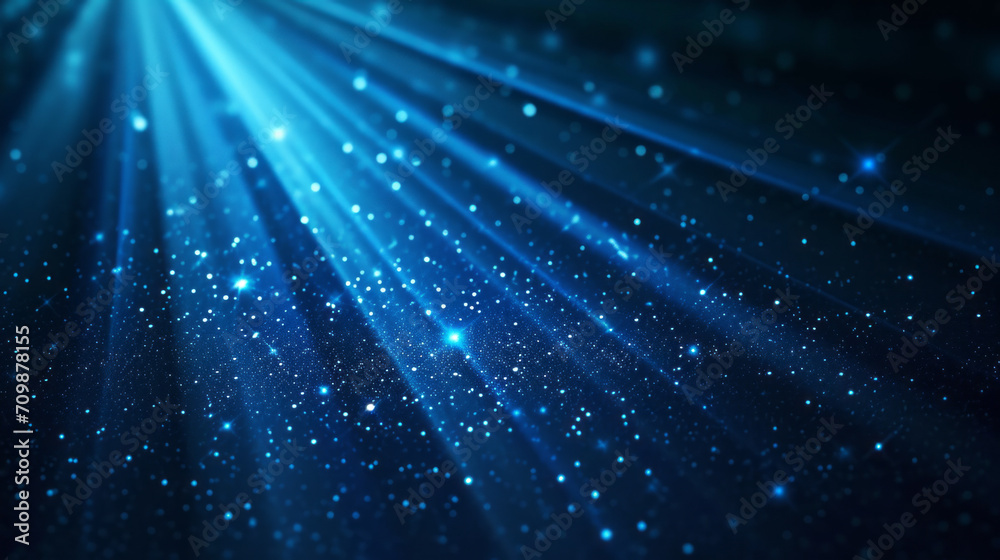 Abstract dark blue light rays digital background with sparkling blue ...
