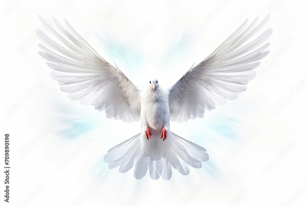White Dove Spreading Wings Wide Open in Flight, Symbolizing Peace and ...