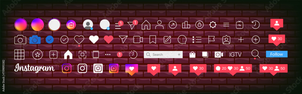 Instagram button icon. Set instagram screen social media and social ...