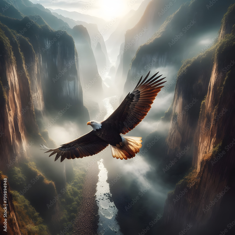 A drawing of a bald eagle flying in the air. Bald Eagle takes flight of ...