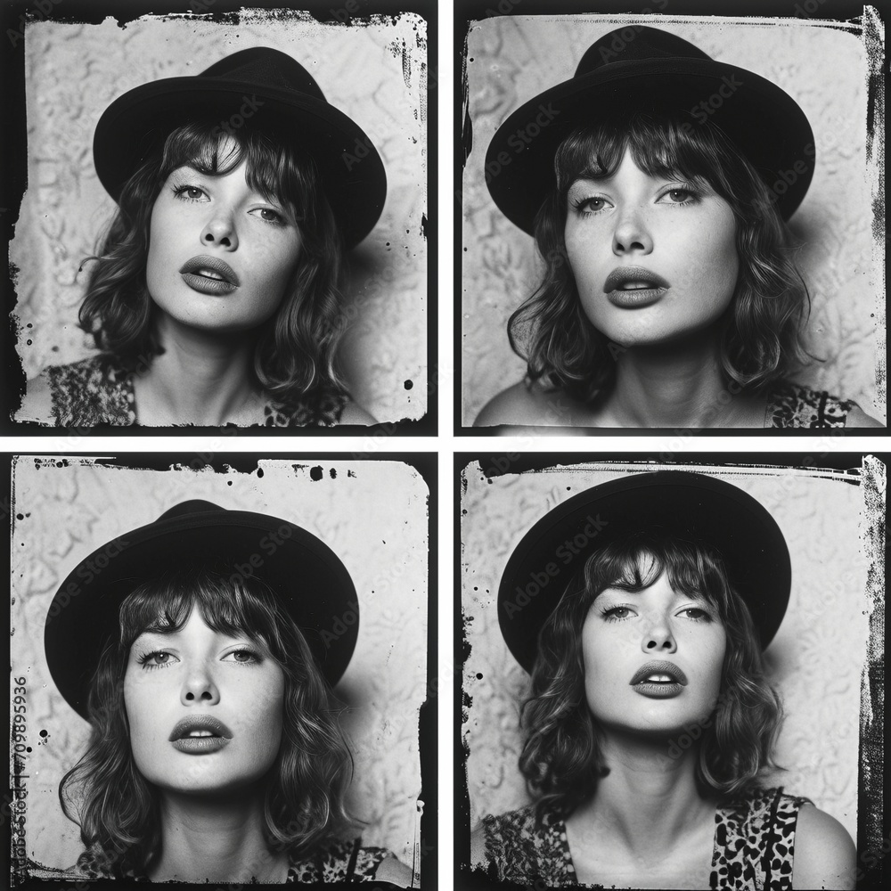 Vintage Glamour: French Model's 1970s Style, Muted B&W Photostrip in a ...