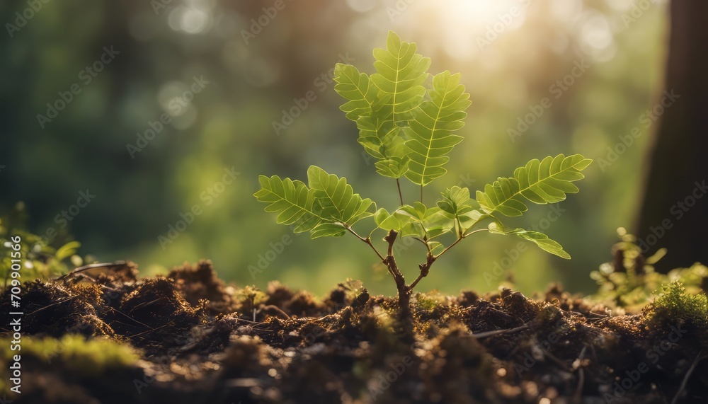 Young rowan tree seedling grow from old stump Stock Photo | Adobe Stock