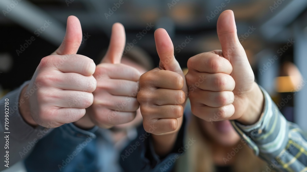 Thumbs up with hands of a business team. Concept of saying thank you ...
