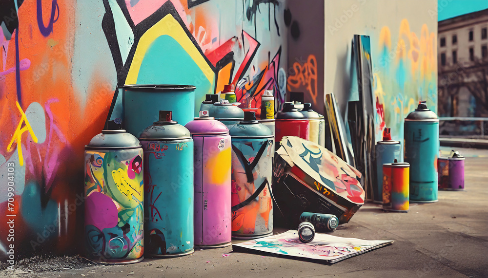 Urban still life with street art. Graffiti colors, urban details ...