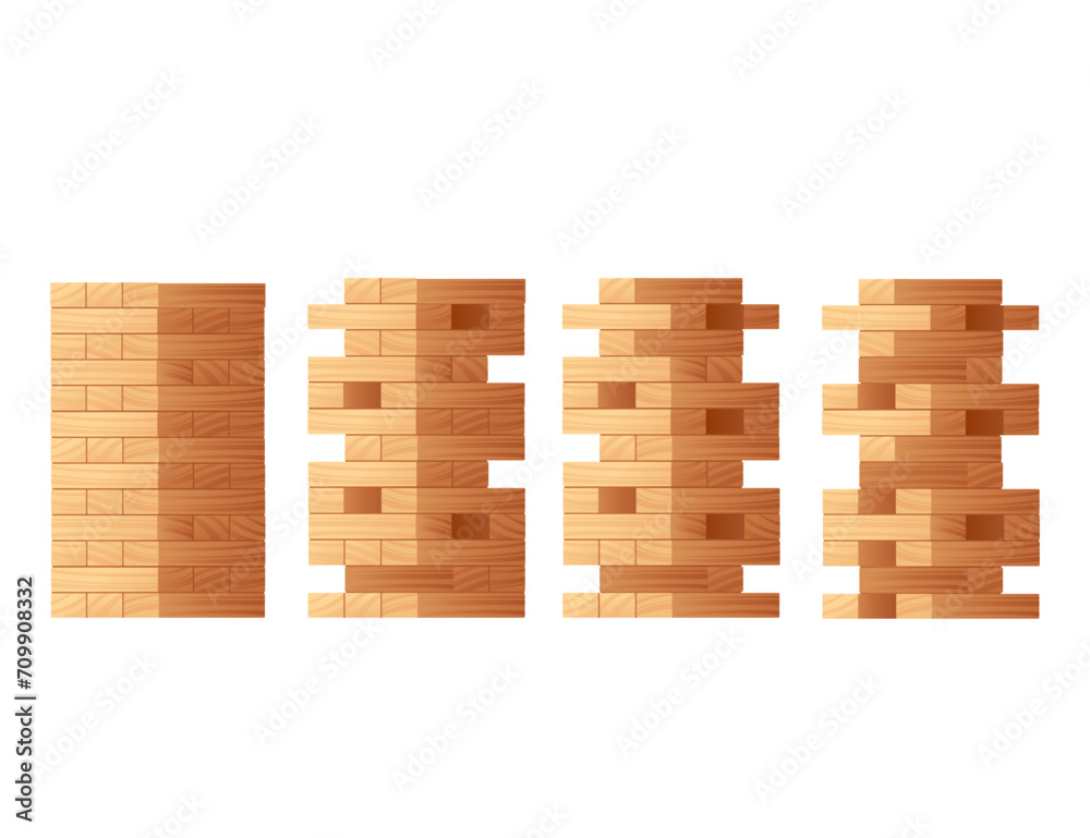 Jenga game made from wooden bricks vector illustration isolated on ...