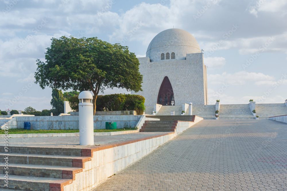 mausoleum of Quaid-e-Azam in bright sunny day, also known as mazar-e ...
