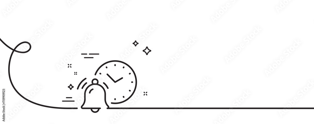 Alarm clock bell line icon. Continuous one line with curl. Time ...