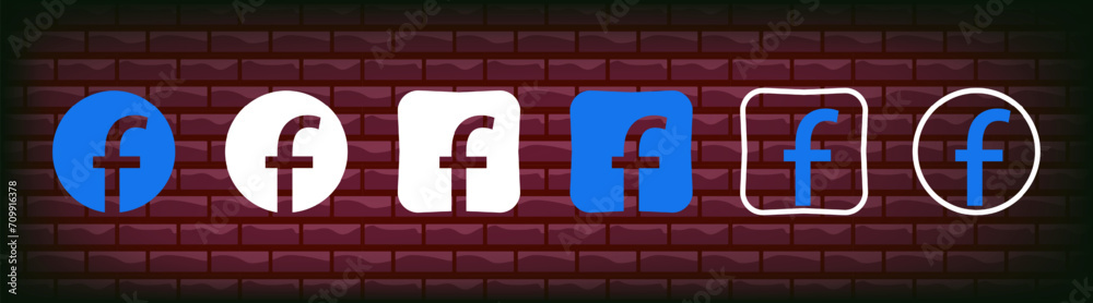 Collection of Facebook icons. Social media logo. Line art and flat ...