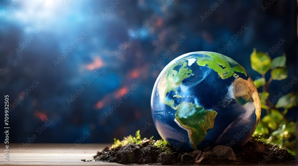 Earth at night in dark background with copy space. Earth Day April 22 ...