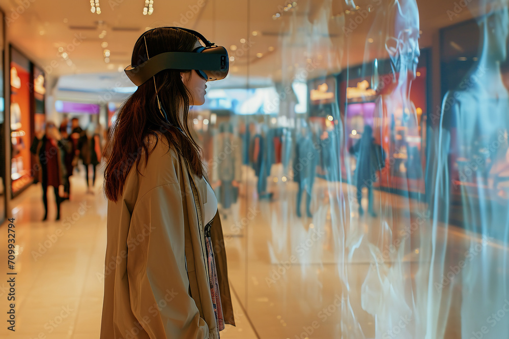 Futuristic augmented reality shopping mall with shoppers using wearable ... Futuristic augmented reality shopping mall with shoppers using wearable ...