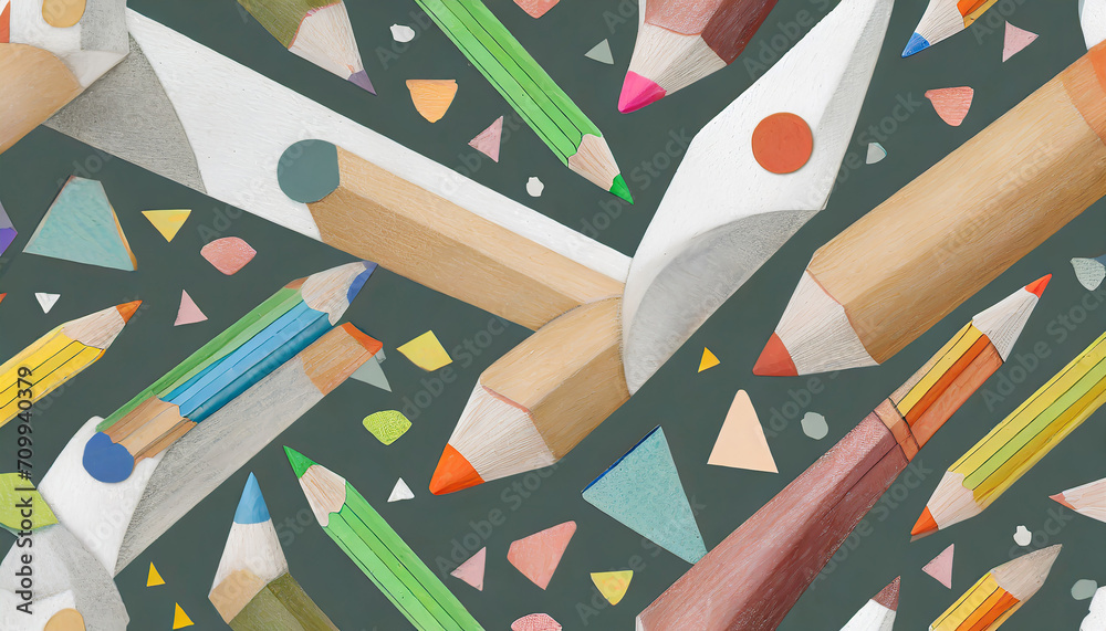 seamless pattern with colored pencils_ geometric shapes for school ...