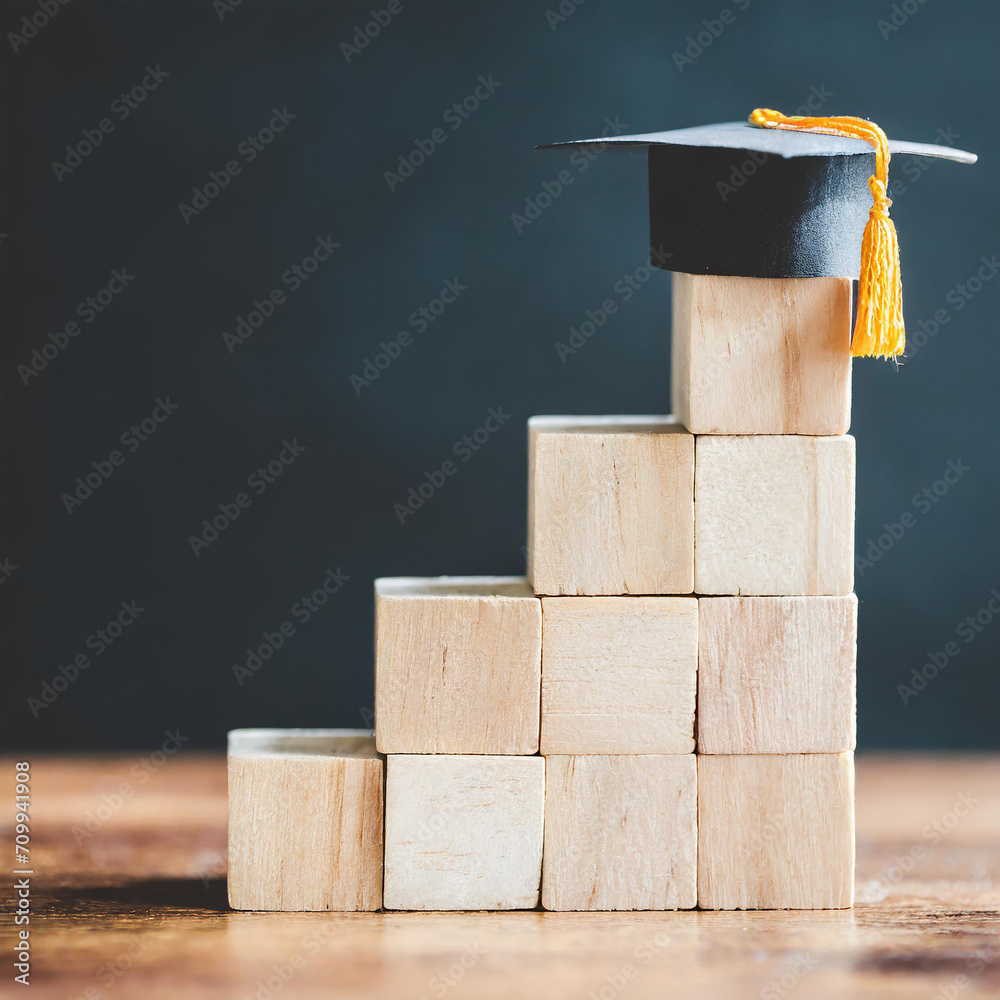 Steps of education leading to success goal. Taking strategic steps ...