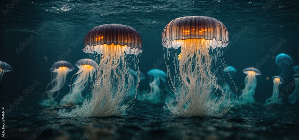 a dark and unsettling panoramic underwater image with a brown ...