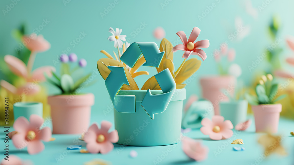 Blue recycle sign triangular eco recycle banner. Green clean energy in ...