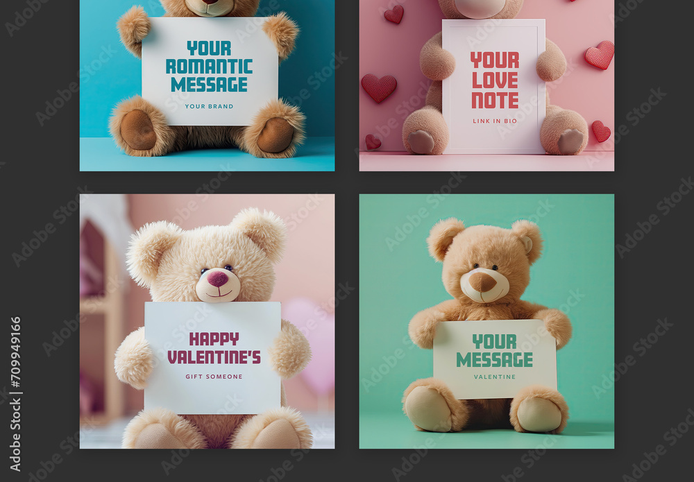 Social Media Layouts With Cute Teddy Bear Holding Blank Board with ...