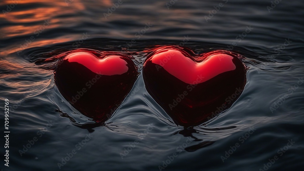 red heart in water A red heart melting into a water stream. The heart ...