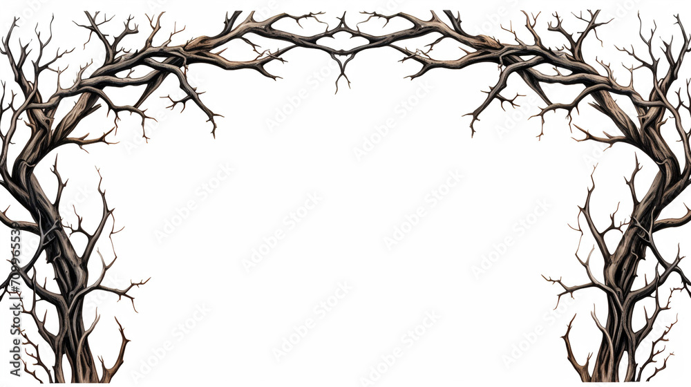 Illustration of a frame of rustling black branches, on a white ...