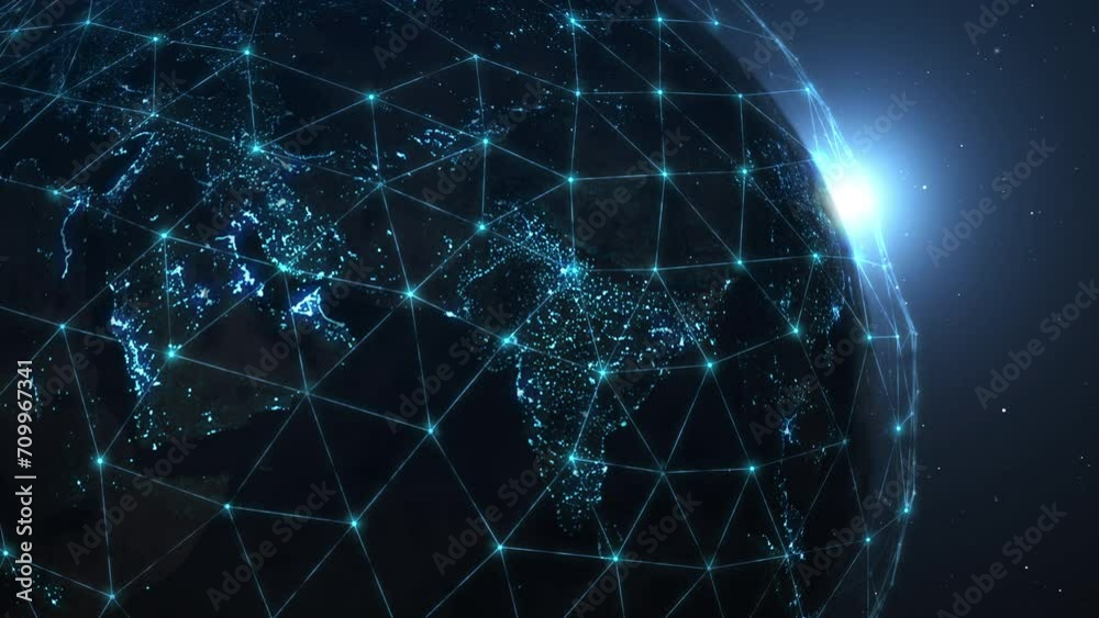 3d world map of middle east, network connectivity, glowing polygonal ...
