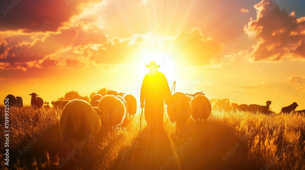 Shepherd Jesus Christ leading the flock and praying to Jehovah God and ...