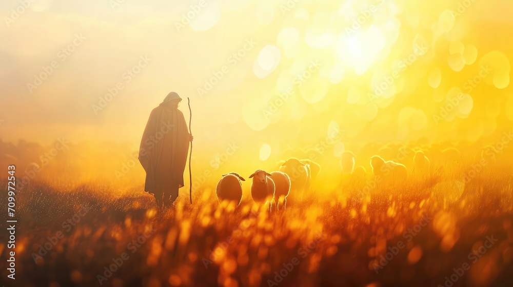 Shepherd Jesus Christ leading the flock and praying to Jehovah God and ...