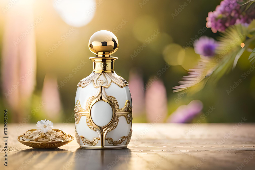 precious porcelain and golden perfume flacon , french castle garden ...