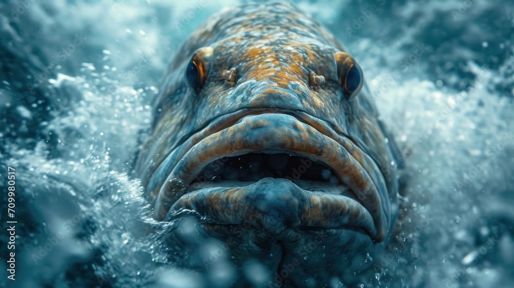 a close up of a fish in a body of water with a lot of water splashing ...