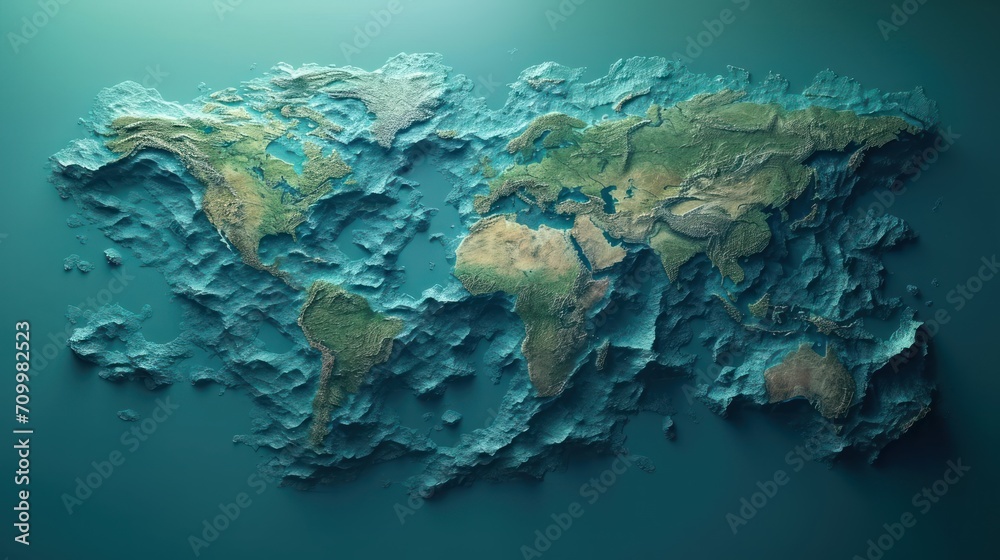 a topographic map of the world in the ocean, with the continents and ...